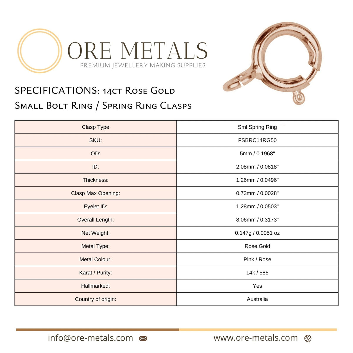 14ct Rose Gold Spring Ring Clasps | Fine Jewellery Supplies – Ore Metals